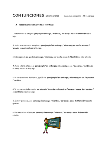 Spanish conjunctions - Linking words | Teaching Resources