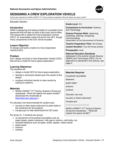 Designing a Crew Exploration Vehicle Activity | Teaching Resources