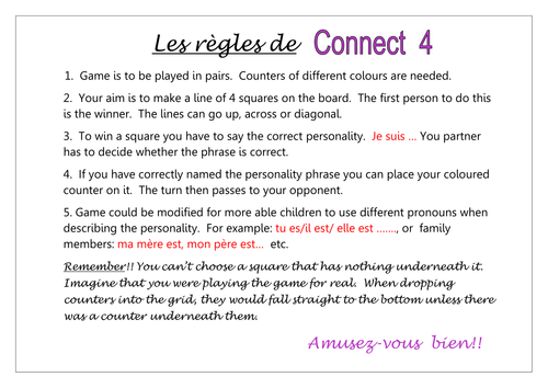 KS3 French Connect 4 - Les personnalitiés | Teaching Resources