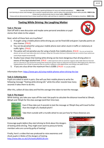 The Maths of Texting While Driving | Teaching Resources