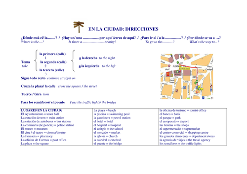 Pedir y dar direcciones-asking for directions mat | Teaching Resources