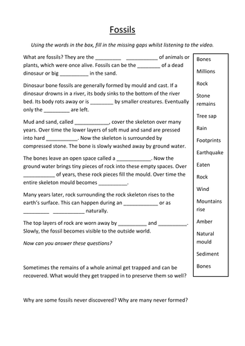 Fossils informational video and word fill. | Teaching Resources