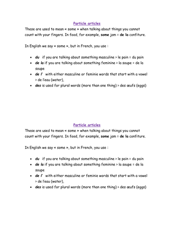 Partitive articles: du, de la, des, de l' | Teaching Resources