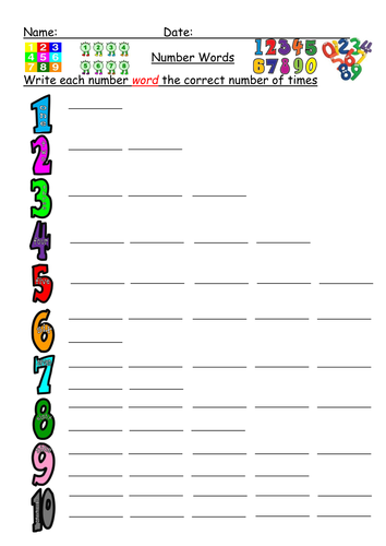 Number Word Writing Practice | Teaching Resources