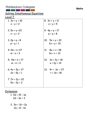 Simultaneous Equations | Teaching Resources