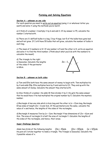 Forming and Solving Equations | Teaching Resources Forming and Solving Equations | Teaching Resources