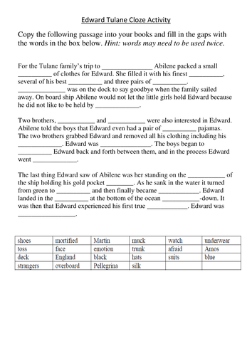 Edward Tulane Complete Scheme | Teaching Resources