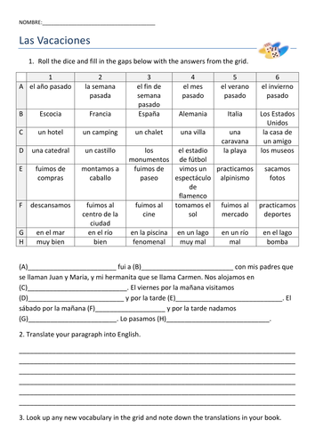 Spanish: Holidays - Dice gap fill | Teaching Resources