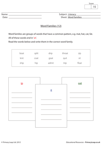 Word families - 'ip', 'it' and 'oat' | Teaching Resources