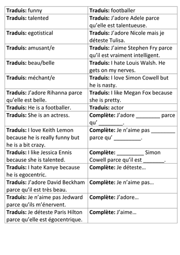 French: Describing Celebrities | Teaching Resources