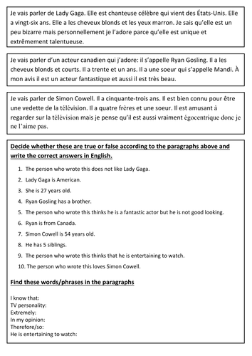 French: Describing Celebrities | Teaching Resources