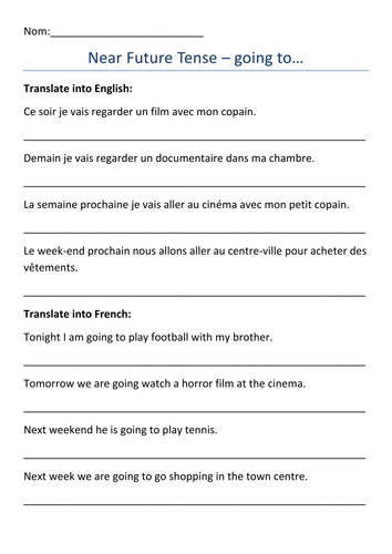 French: Immediate Future Tense Worksheets | Teaching Resources