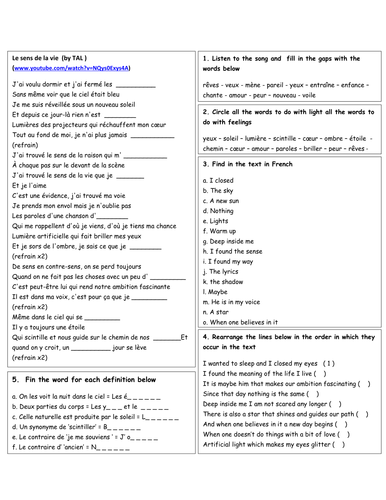 Collection of recent French hits with activities | Teaching Resources