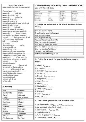 Collection of recent French hits with activities | Teaching Resources