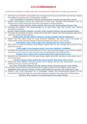 6 mark questions C1-C3 OCR 21st Century Science | Teaching Resources