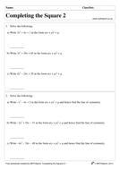 Completing the Square practice questions solutions | Teaching Resources