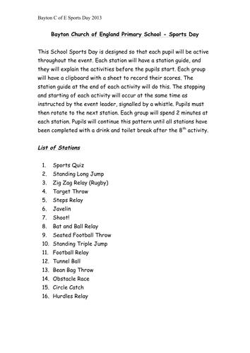 School Sports Day Plan | Teaching Resources