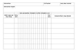Intervention Record Sheet for 6 weeks | Teaching Resources