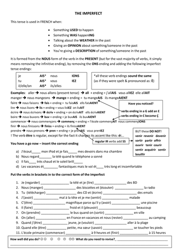 Imperfect in French - l'imparfait | Teaching Resources