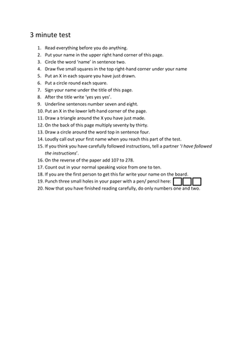 Reading exam instructions: 3 minute test | Teaching Resources