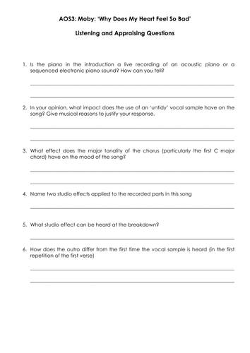 AOS 3 Moby 'Why Does My Heart Feel So Bad?' | Teaching Resources