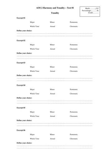 AQA Area of Study 02 - Tonality Test 01 | Teaching Resources