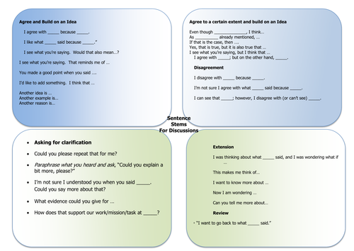 Sentence Stems for Discussion | Teaching Resources