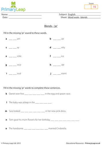 Word work: Blends 'pr' - KS1 English resource | Teaching Resources