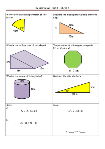 Unit 3 Higher: Geometry and Algebra revision | Teaching Resources