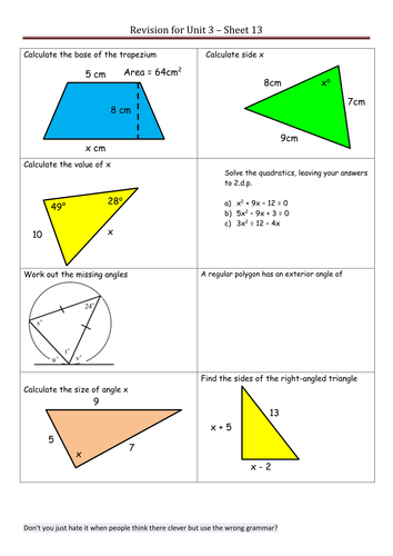 Unit 3 Higher: Geometry and Algebra revision | Teaching Resources