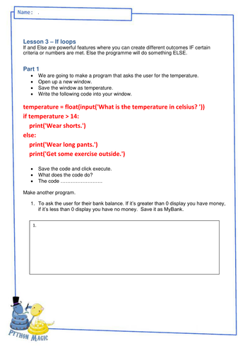 Ks3 Python Programming Lesson Task Resources | Teaching Resources