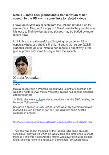 Malala Yousafzai - a source of inspiration | Teaching Resources