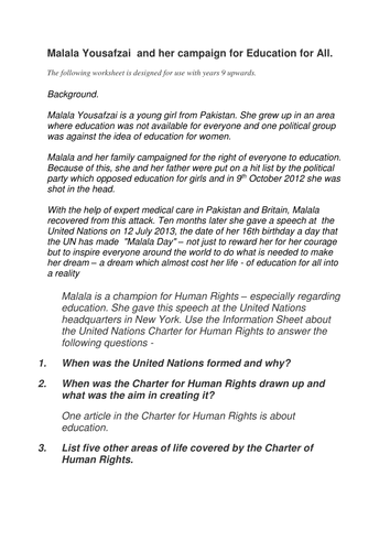 Malala Yousafzai - a source of inspiration | Teaching Resources