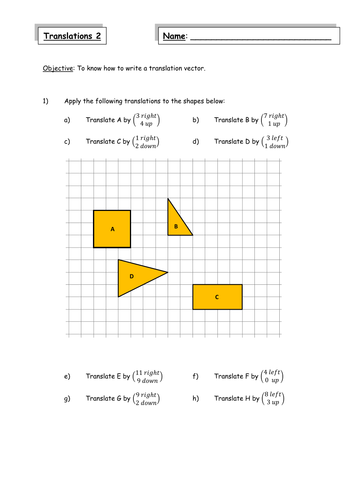 Translations Booklet/Worksheet | Teaching Resources