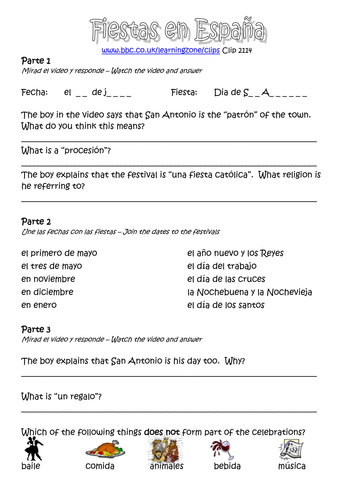 Fiestas: KS3 Spanish worksheets | Teaching Resources