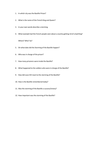 Storming of the Bastille Lesson | Teaching Resources