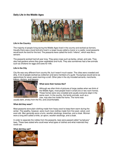 Life in the Middle Ages - basic illustrated doc | Teaching Resources