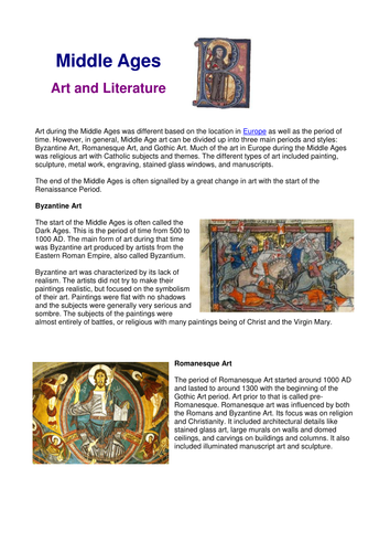 Middle Ages - art & literature. Illustrated info. | Teaching Resources