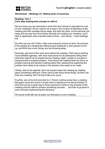 Meetings 1: Getting down to business | Teaching Resources