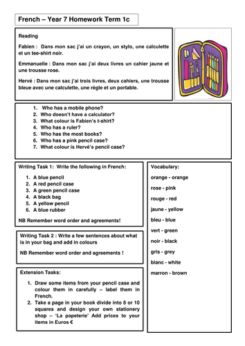 Year 7 French Homework | Teaching Resources Year 7 French Homework | Teaching Resources