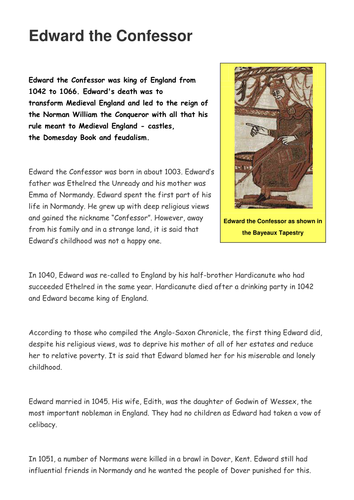 Edward the Confessor King 1042-66 Word doc. | Teaching Resources