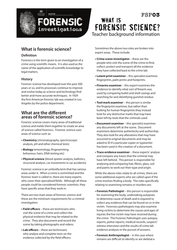 Btec Level 2 Unit 13 Forensics Assignment 1 Teaching Resources