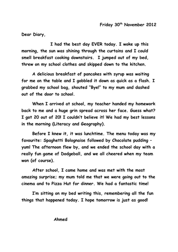 WAGOLL Diary Entry by sh2810 - Teaching Resources - TES WAGOLL Diary Entry by sh2810 - Teaching Resources - TES