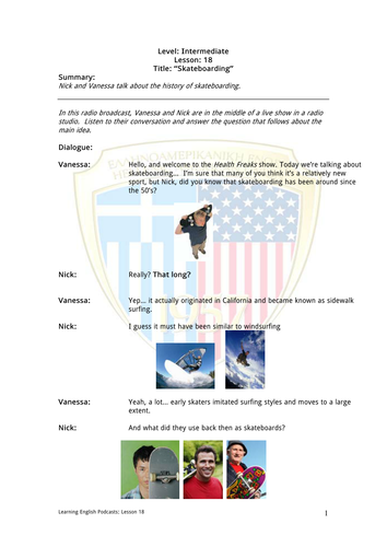Intermediate English Language: Skateboarding | Teaching Resources