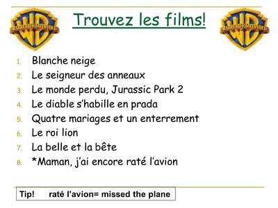 Film genres: French lesson, vocabulary by EmilyAllsop - UK Teaching ...