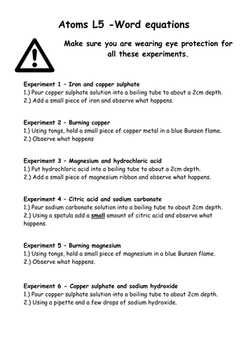 KS3 Atoms L5; word and symbol equations | Teaching Resources