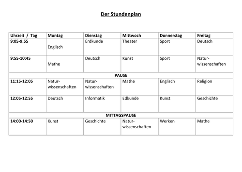 Stundenplan / school timetable activity | Teaching Resources