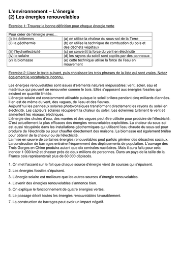 A2 French AQA L'environnement - l'énergie | Teaching Resources