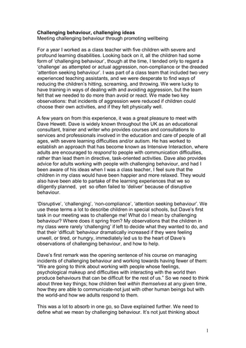 Article - Reducing ‘challenging’ behaviour | Teaching Resources