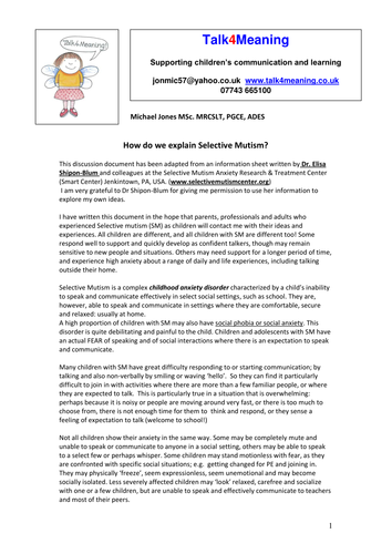 Explaining Selective Mutism | Teaching Resources